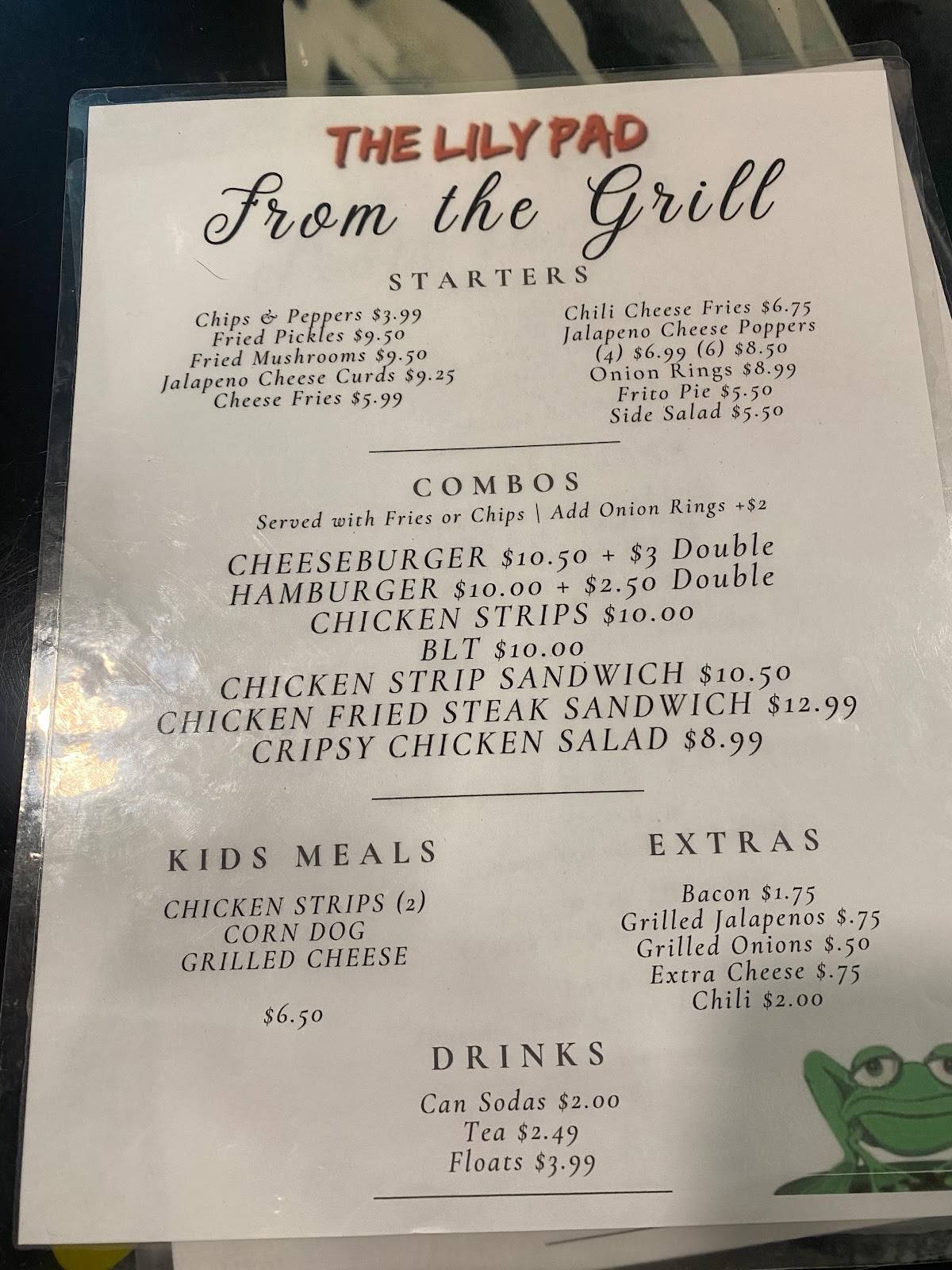 Menu at The Lily Pad restaurant, Weatherford