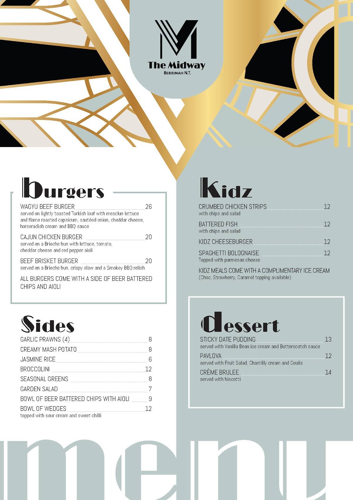 Menu at The Midway Berrimah restaurant, Berrimah, 644 Stuart Hwy