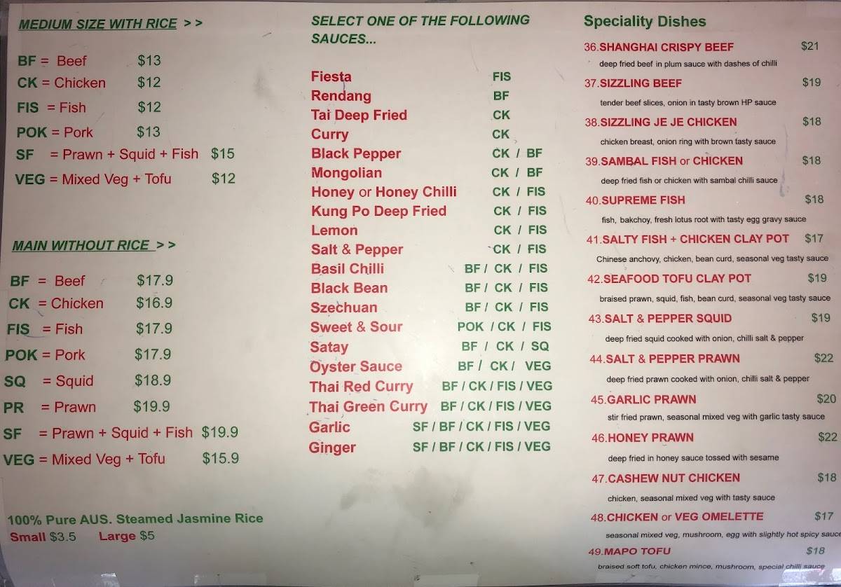Menu at The Mint Asian - Noodle & Rice restaurant, East Perth