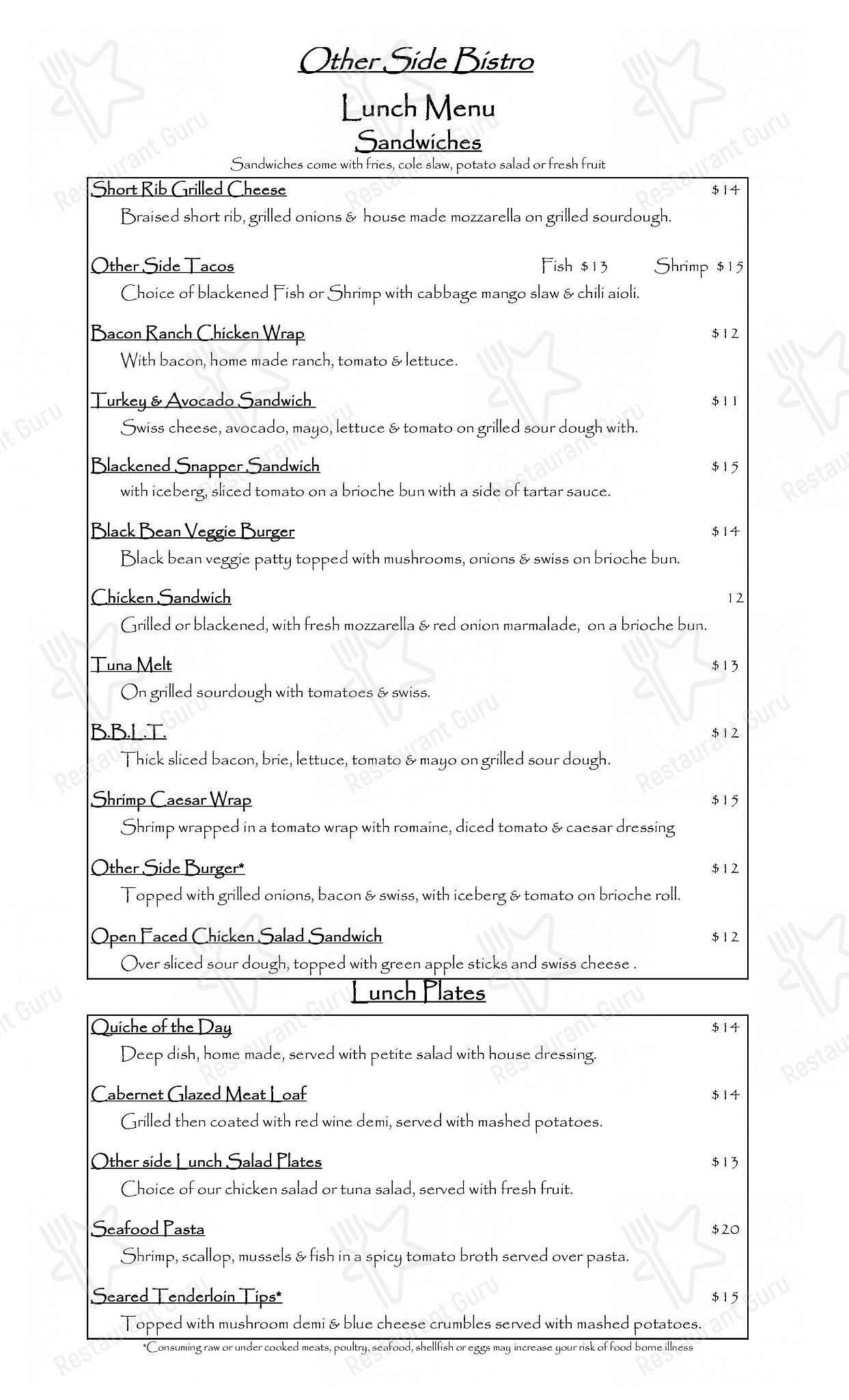 Menu at The Other Side Bistro restaurant, Bonita Springs