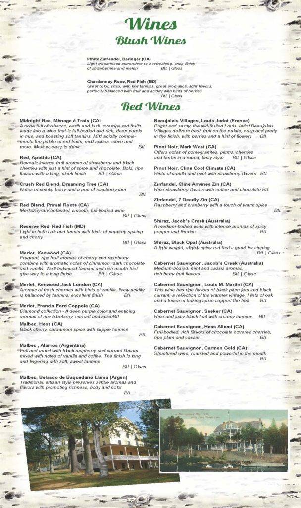 Menu at The Overlook restaurant, Inlet, 148 NY-28