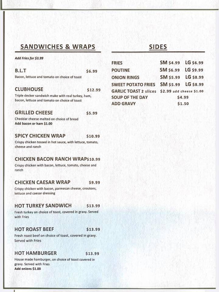 Carta del restaurante The Pickle Lake Hotel, Canada