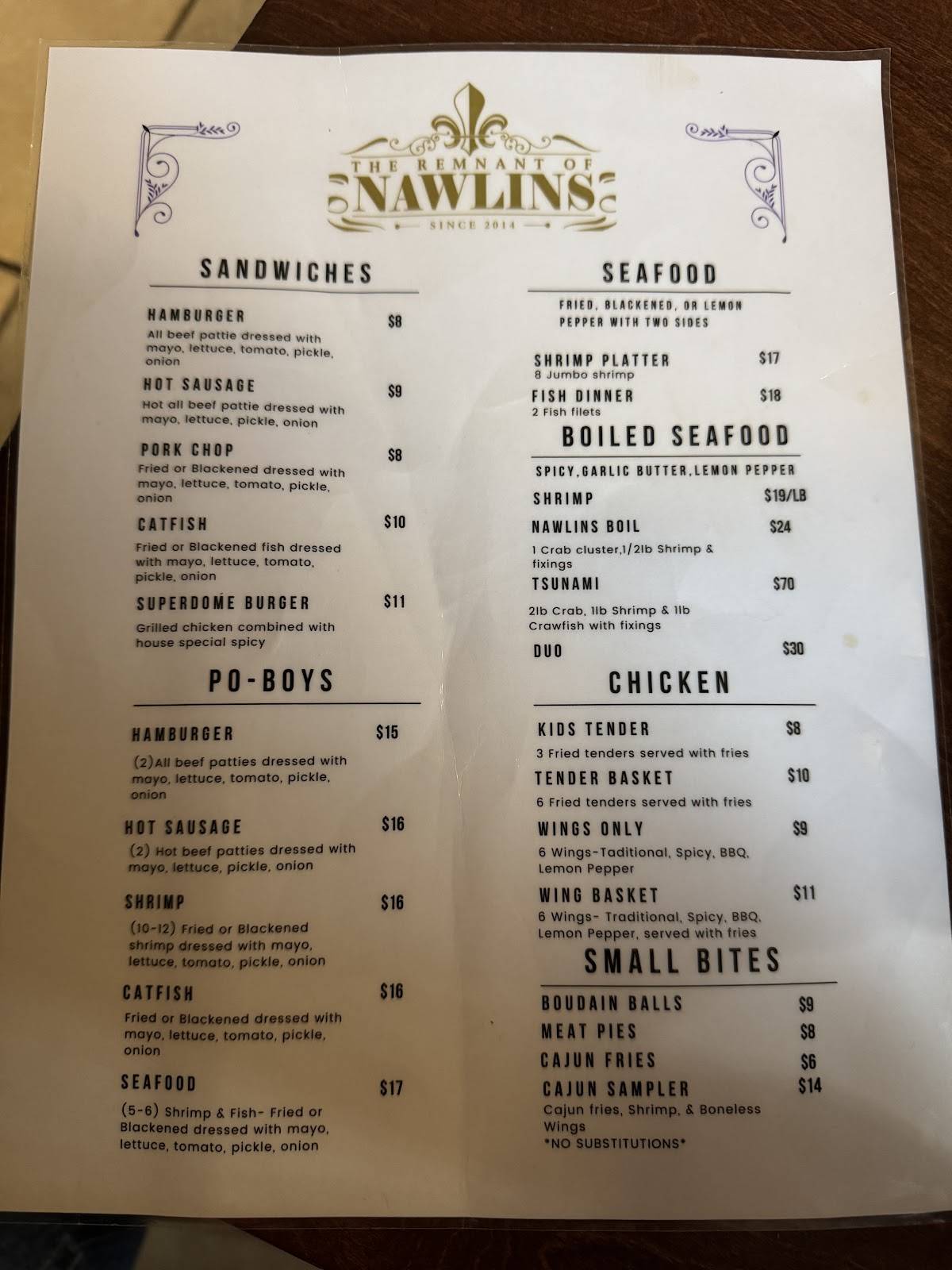 Menu at The Remnant Of Nawlins restaurant, Bryan