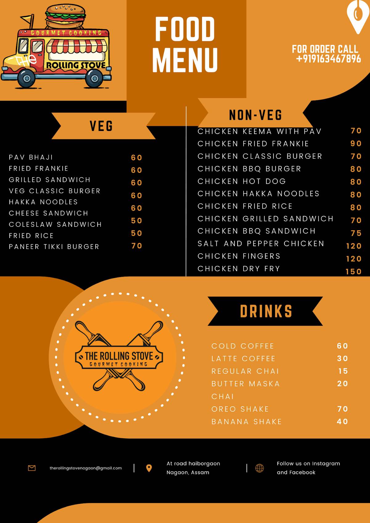 Menu at The Rolling Stove, Nagaon