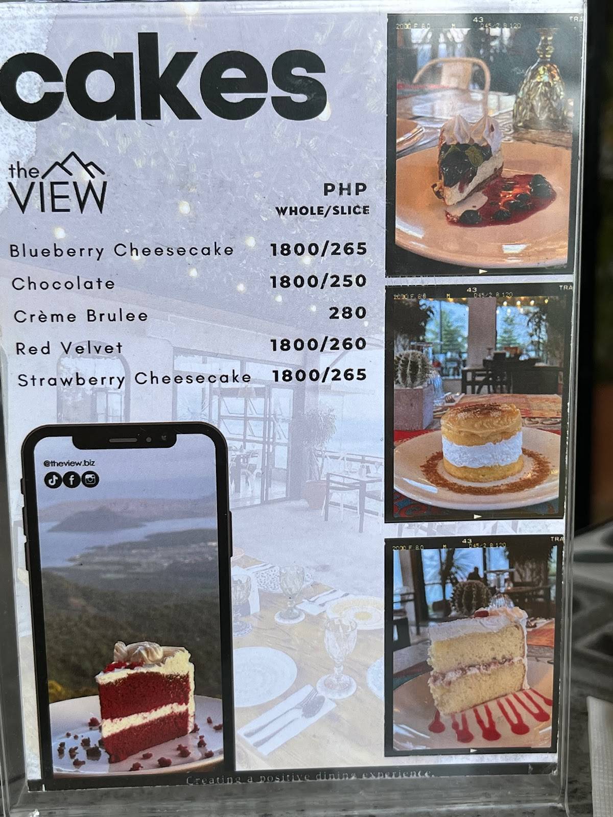 Menu at The View Restaurant • Cafe, Laurel
