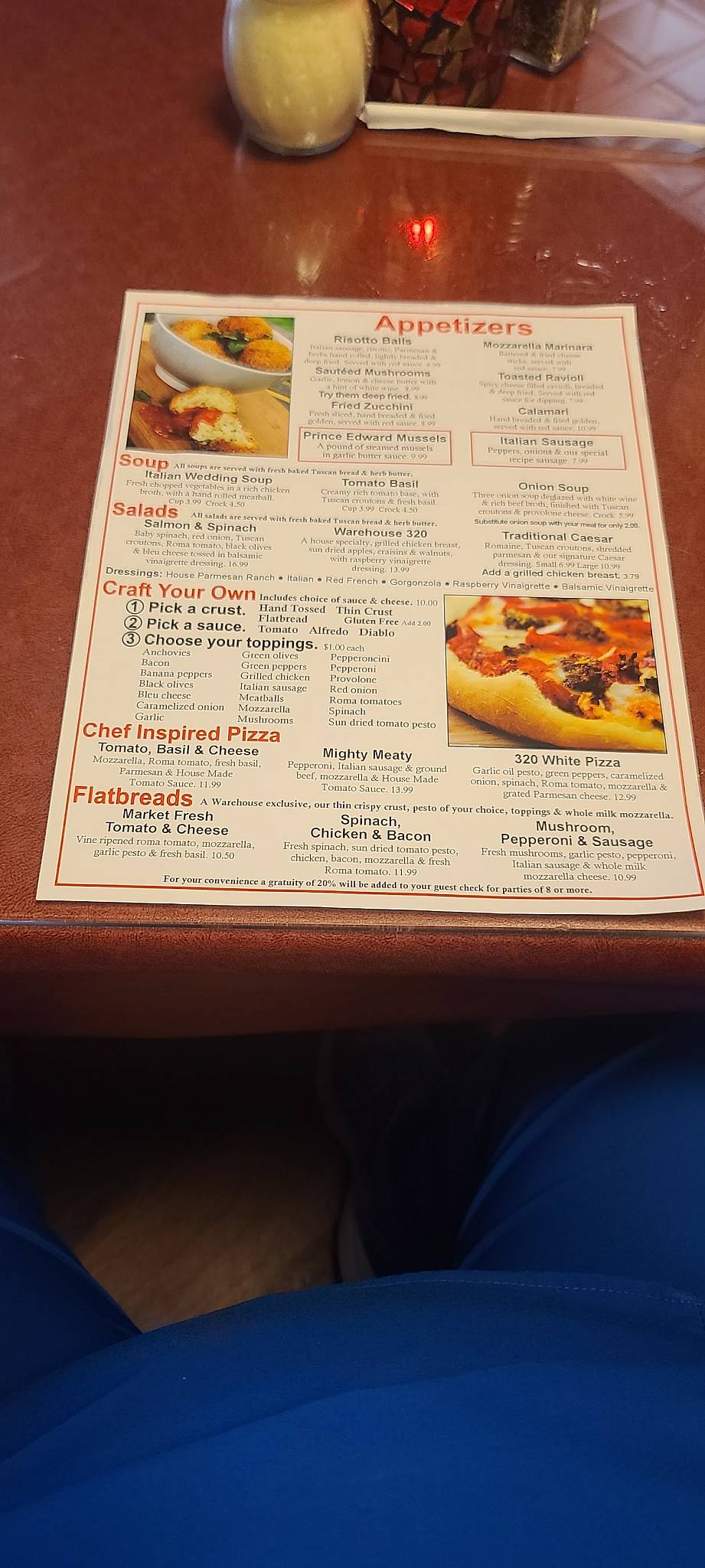Menu at The Warehouse Delaware restaurant, Delaware