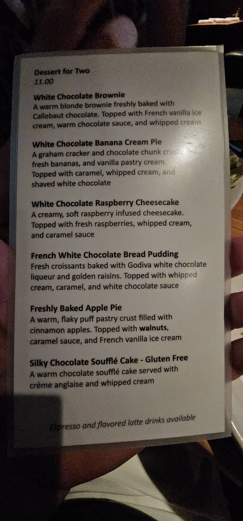 Menu at The White Chocolate Grill restaurant, Naperville