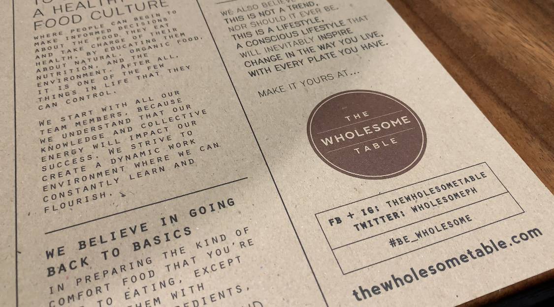 Menu at The Wholesome Table BGC restaurant, Taguig, Central Square