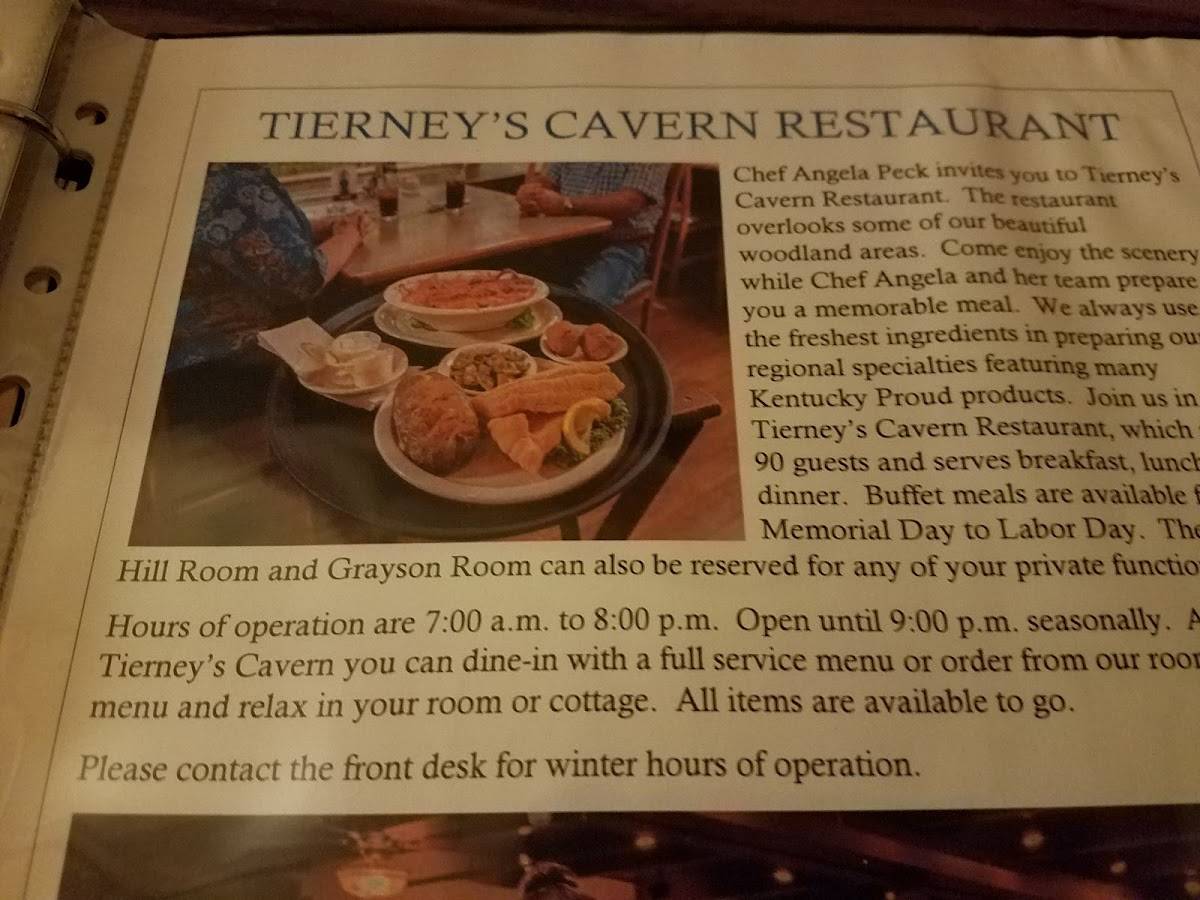Menu at Tierney's Cavern restaurant, USA
