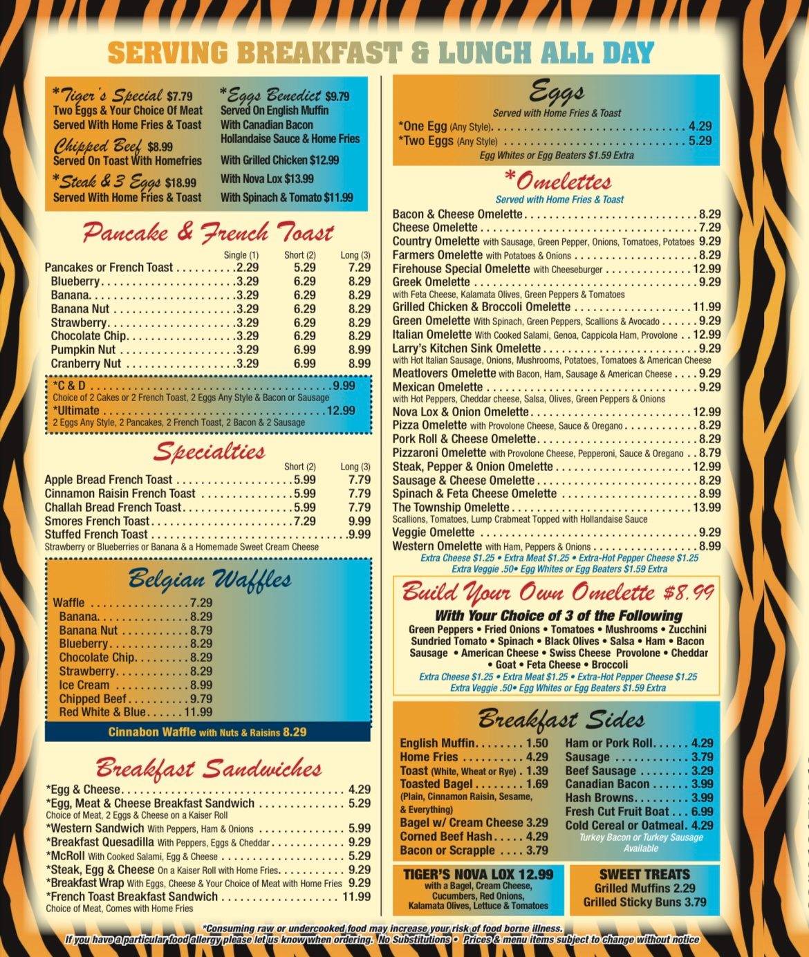 Menu at Tigers Family Restaurant, Lansdale