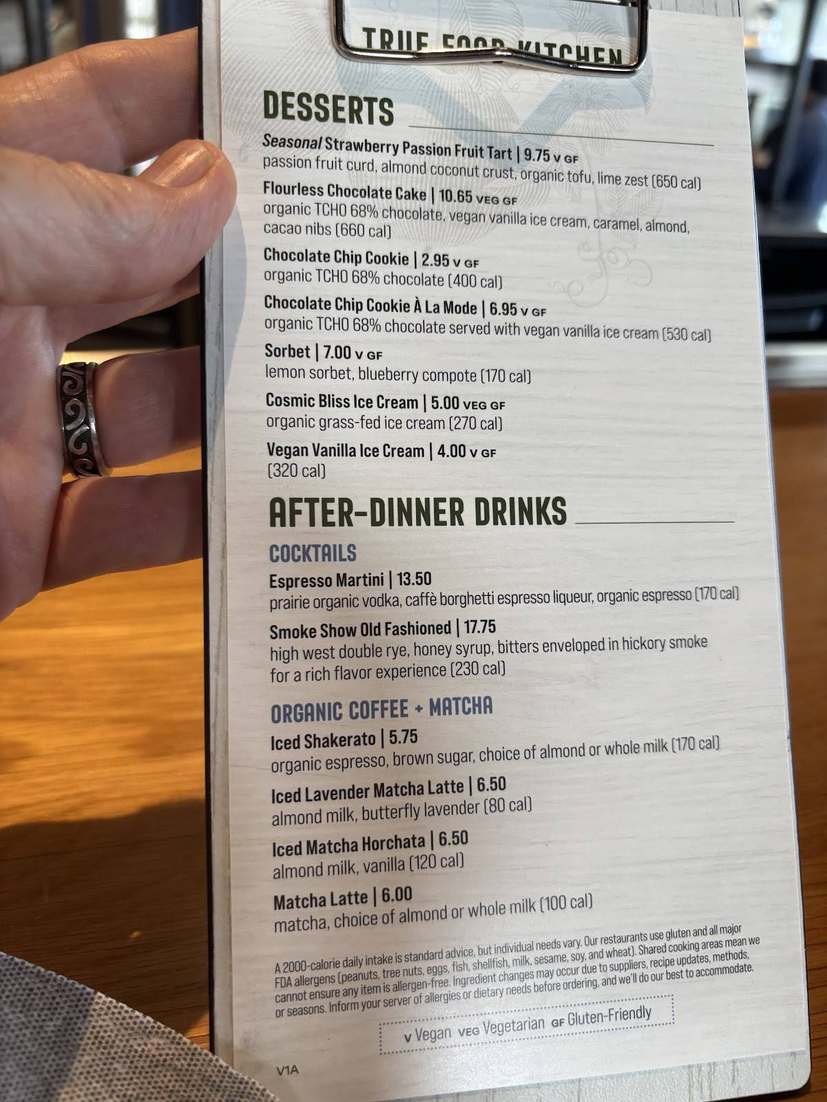 Menu at True Food Kitchen restaurant, West Palm Beach