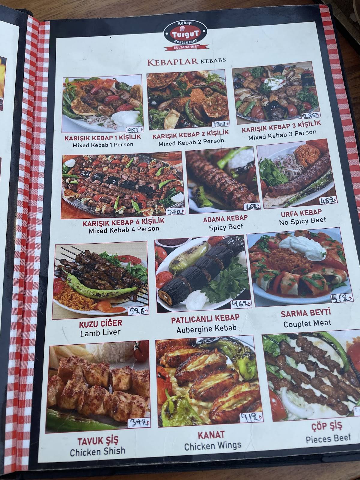 Menu at Turgut Kebab Restaurant -Sultanahmet-, Istanbul, Akbıyık Cd. No:64