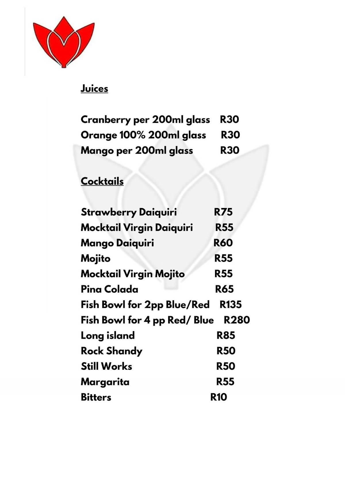 Menu at Tuscan Place Restaurant, Polokwane