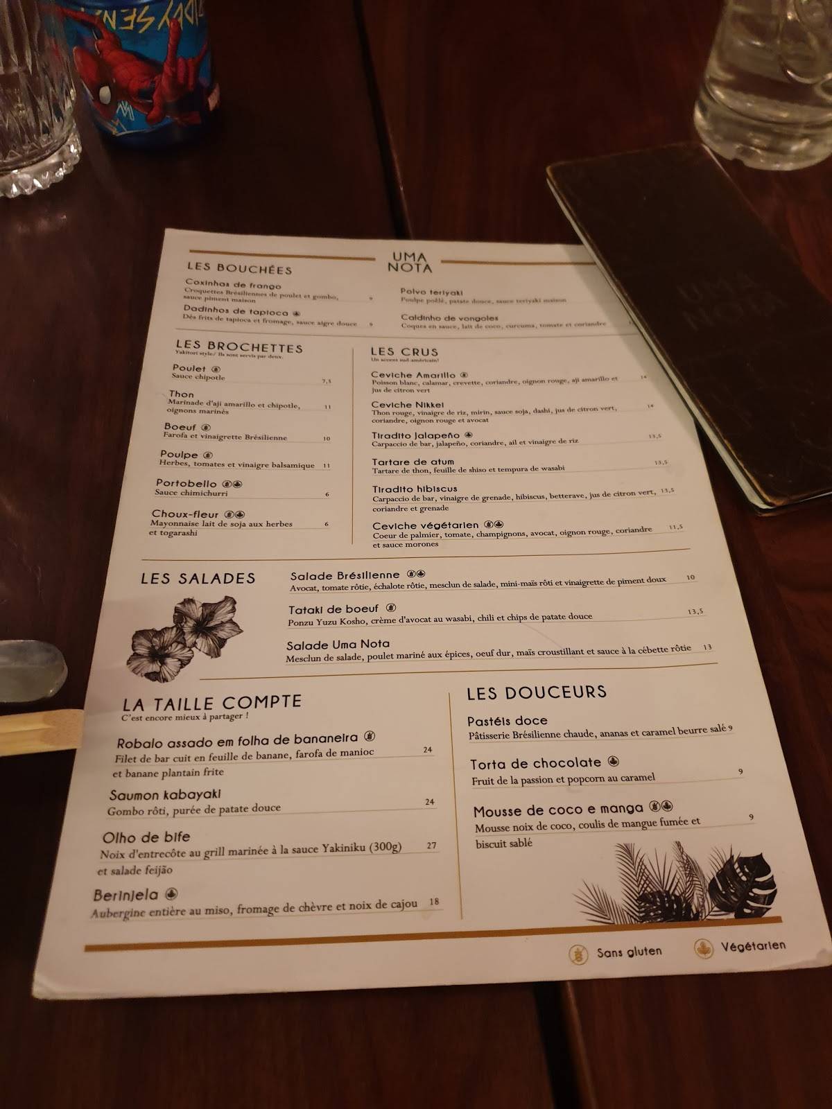 Menu at Uma Nota restaurant, Paris, 86 Rue Réaumur