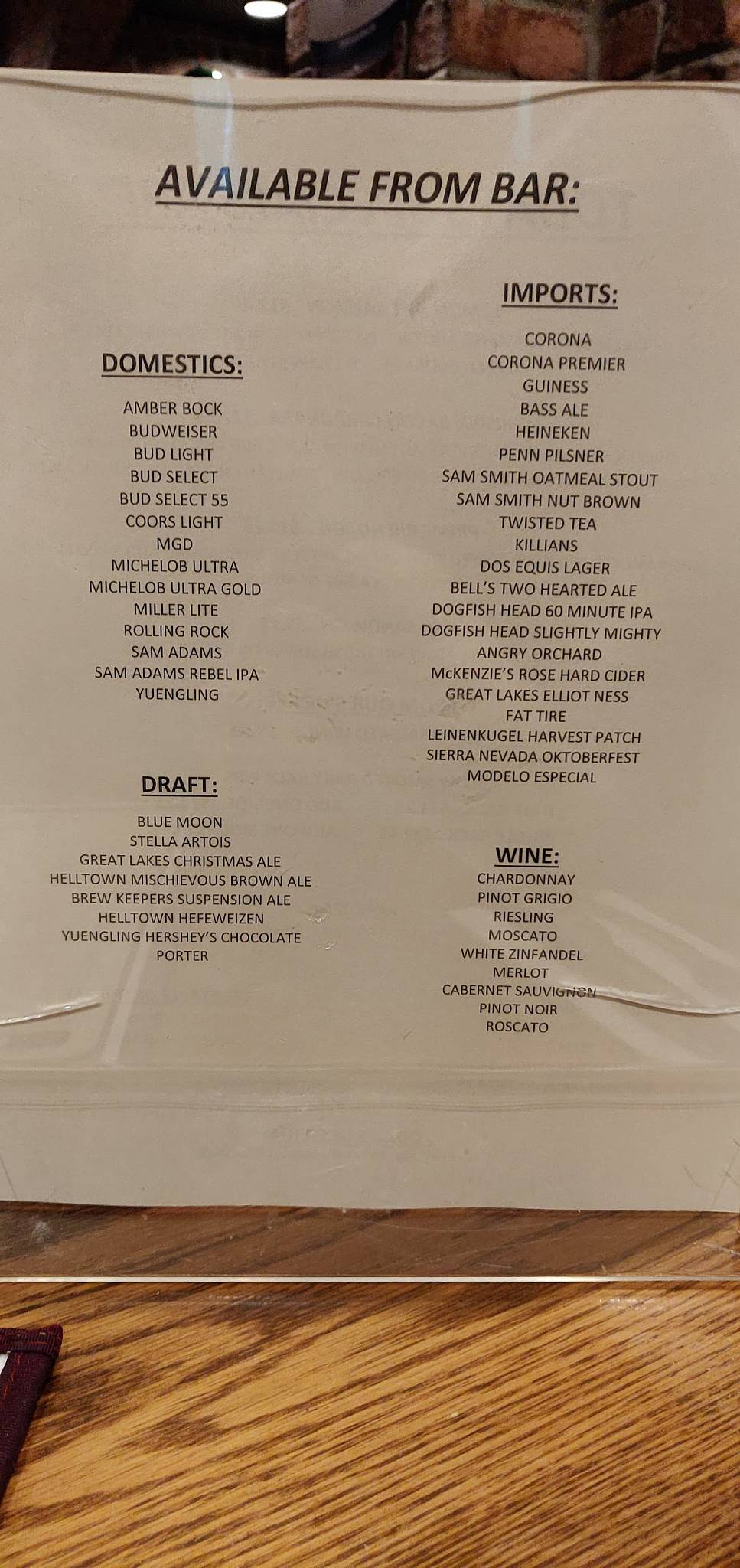 Menu at Uncle Pete's restaurant, Wheeling, 1 Community St