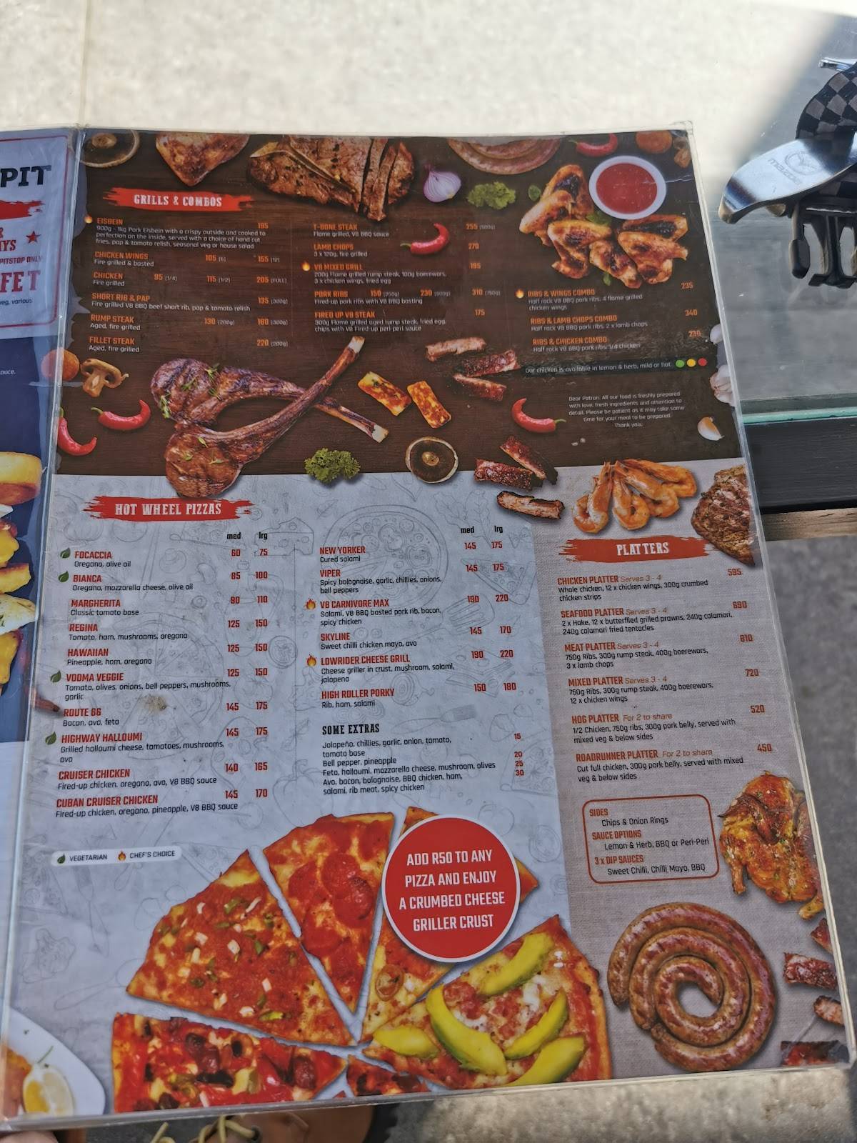 Menu at V8 Lounge & Skybar, Hartbeespoort