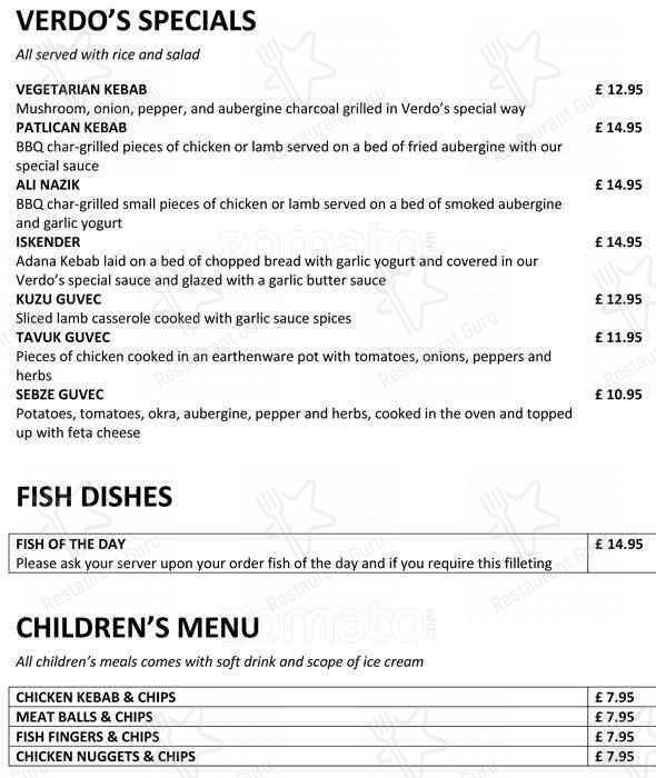 Menu at Verdo Turkish BBQ, Edinburgh