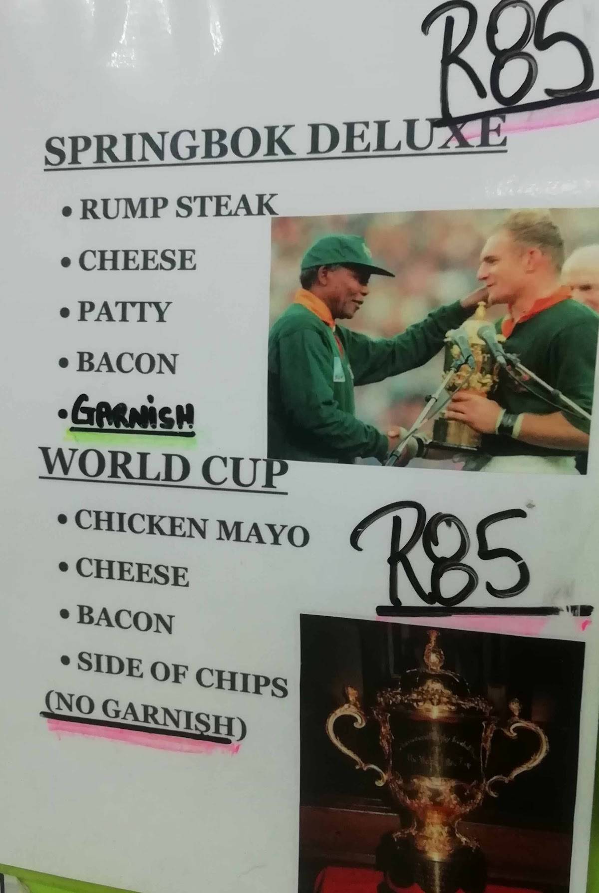 Menu at Vetkoek Paleis restaurant, Johannesburg, 37 Anstruther St