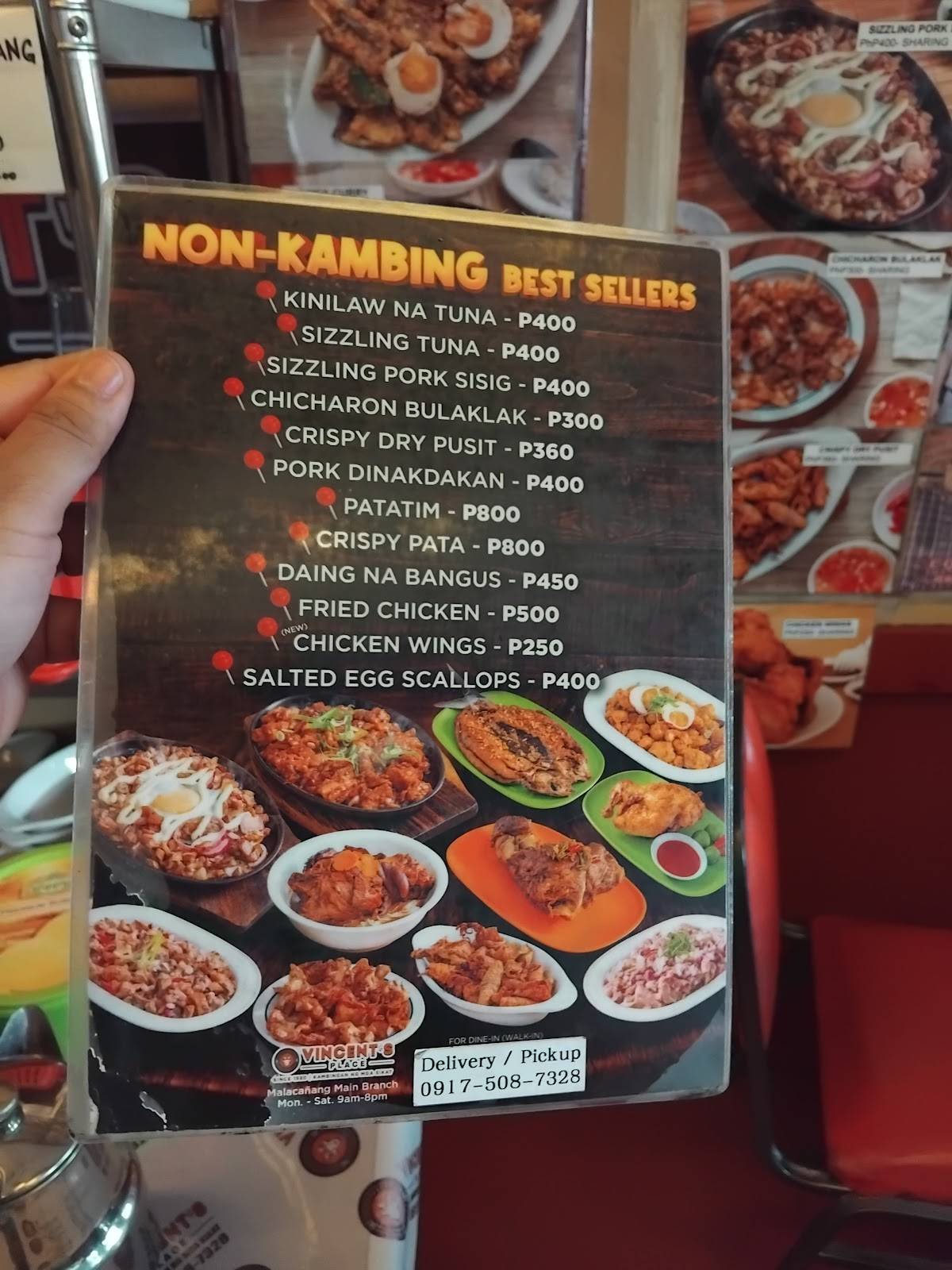 Menu at Vincent's Place restaurant, Manila