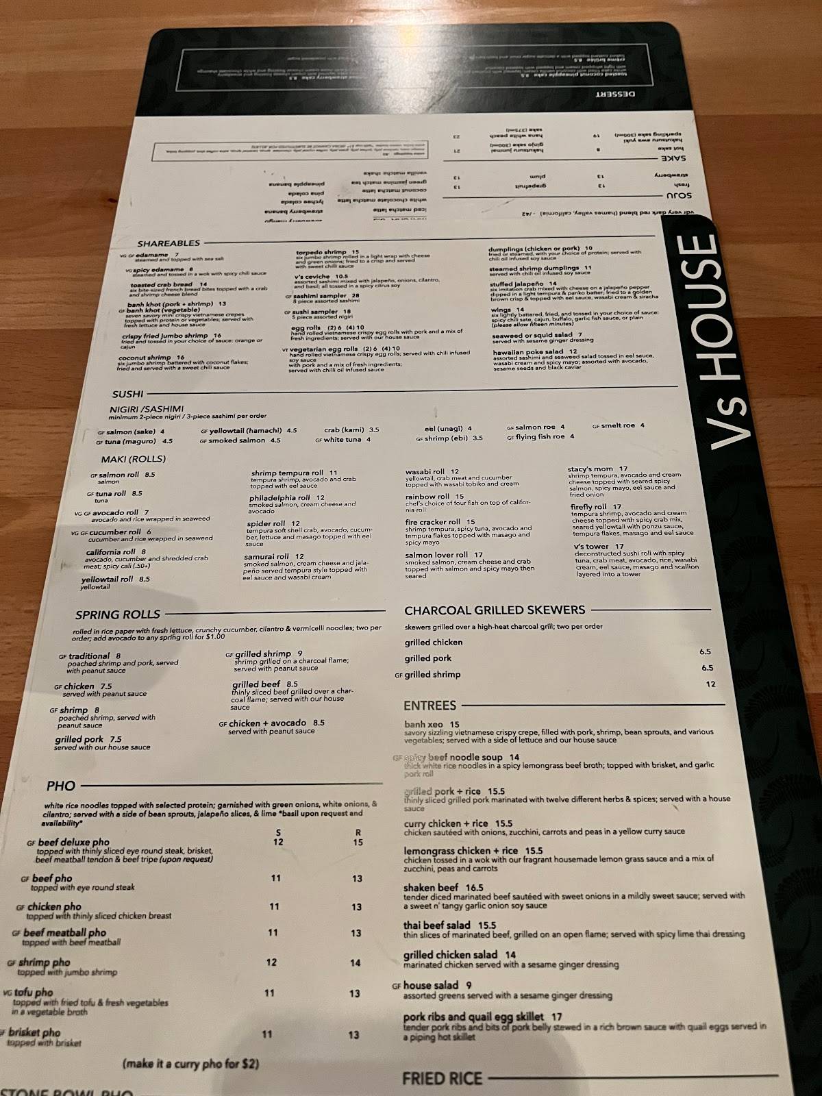 Menu at V's House restaurant, North Richland Hills