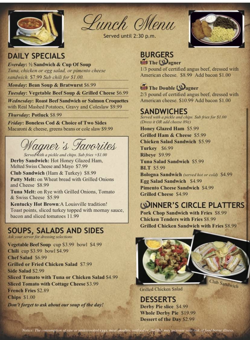 Menu at Wagner's Pharmacy restaurant, Louisville