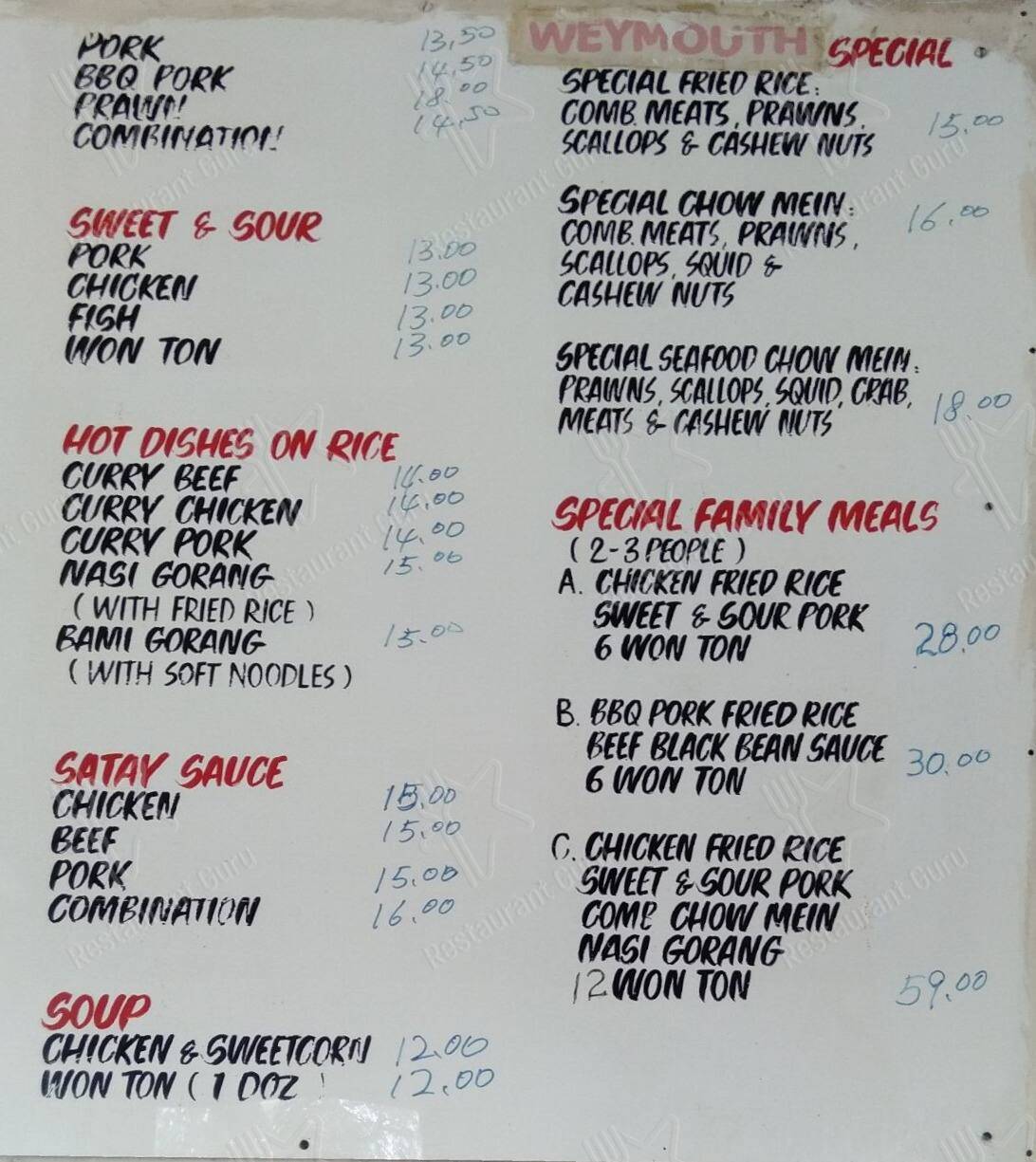 Menu at Weymouth Takeaways fast food, Auckland