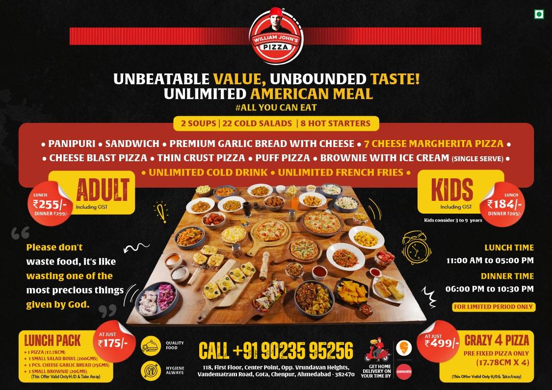 Menu at William John's Pizza - Gota, Ahmedabad