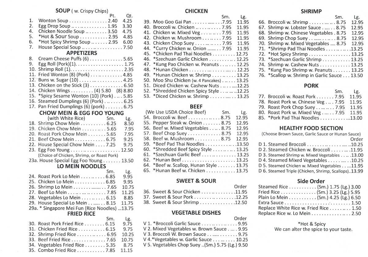 Menu at Win Wok restaurant, Cincinnati, Delhi Rd
