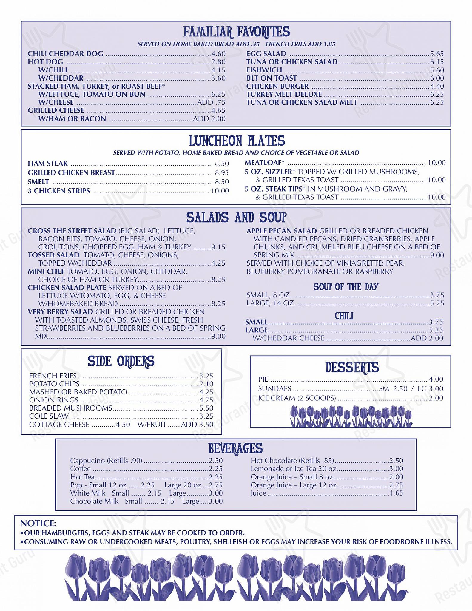 Menu at Windmill Restaurant, Holland