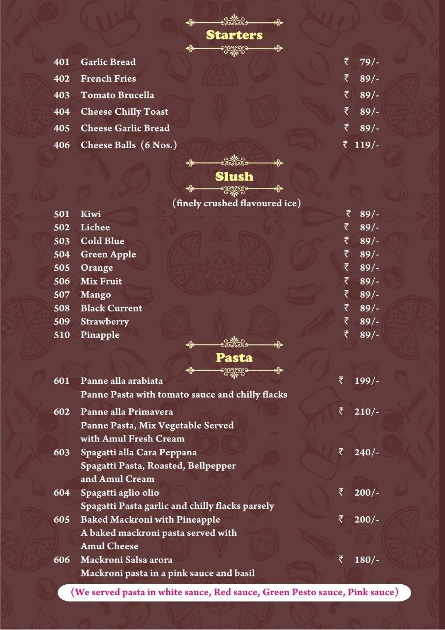 Menu at Wood Fire Pizza Cafe, Vadodara