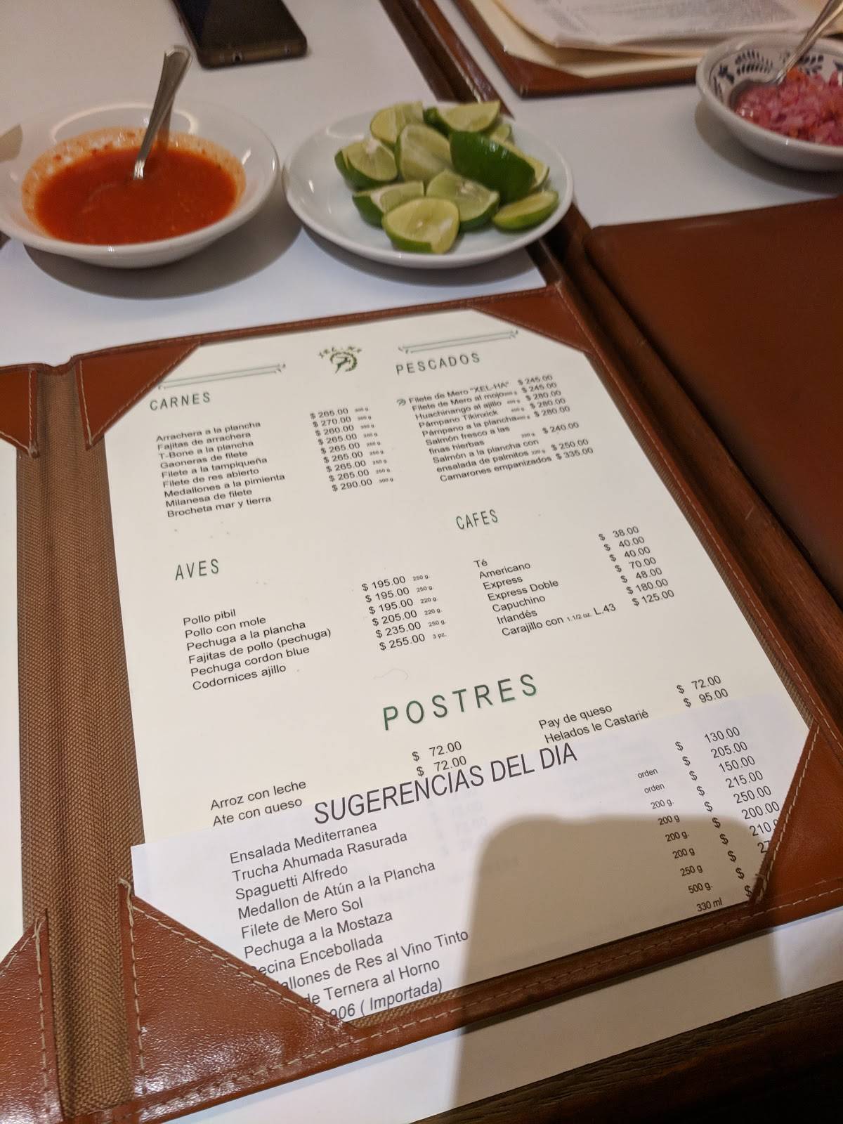 Carta del restaurante Xel-Há, Ciudad del México, Calle Parral 78 Bis