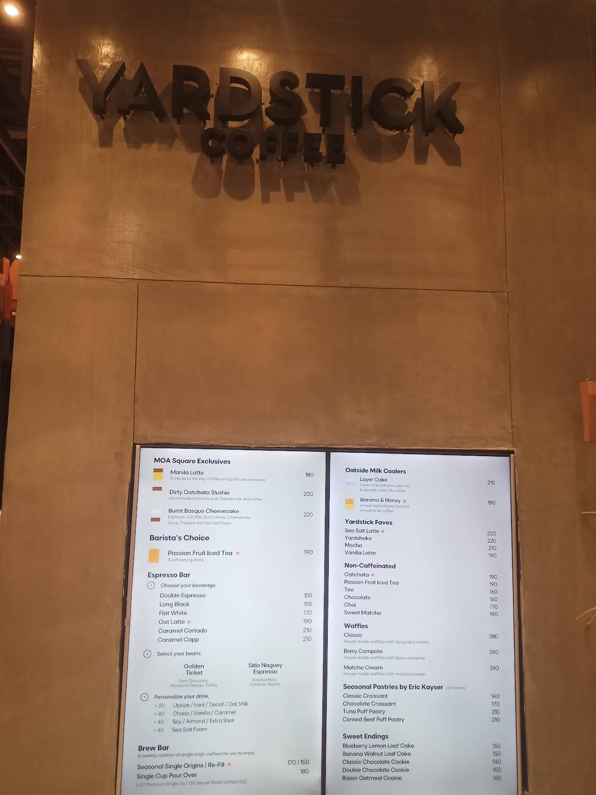 Menu at Yardstick Coffee MOA Square restaurant, Pasay