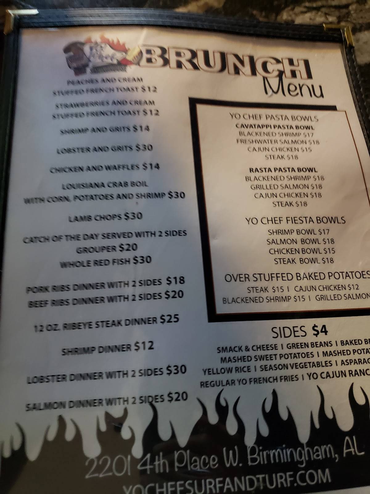 Menu at Yo Chef Surf and Turf Smokehouse restaurant, Birmingham