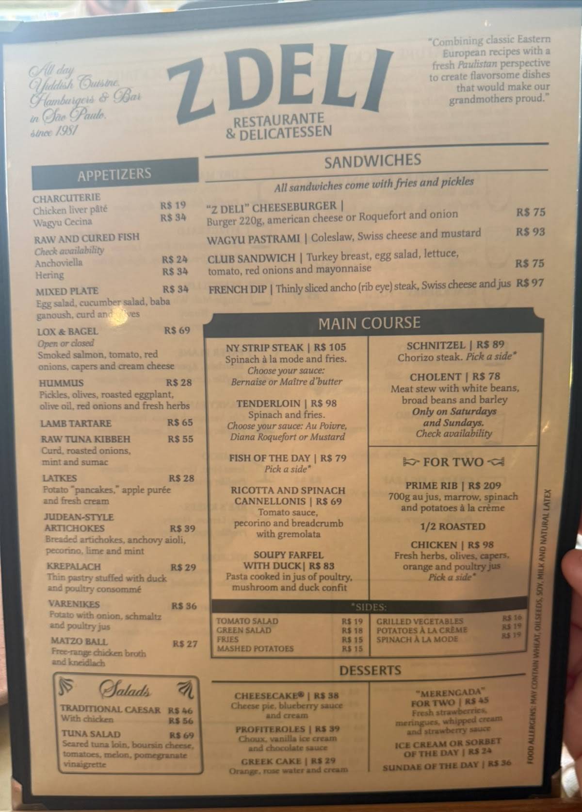 Menu em Z Deli Restaurante & Delicatessen, São Paulo, Alameda Lorena