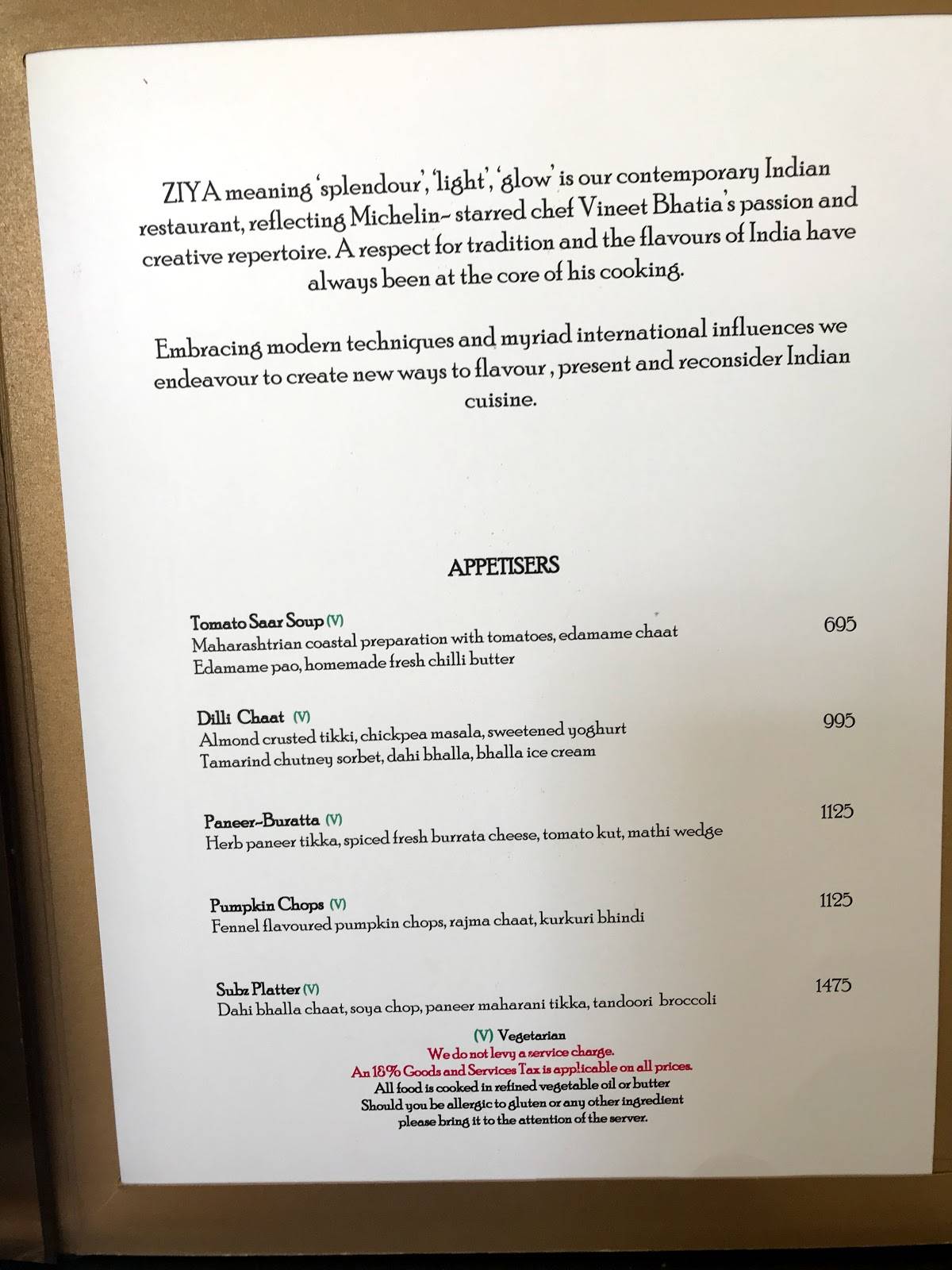 Menu at Ziya Restaurant, Mumbai, The Oberoi
