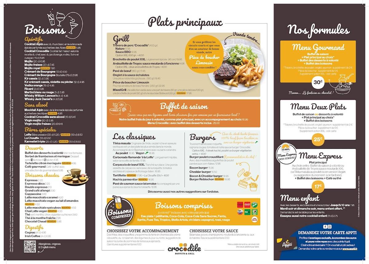 Menu au Restaurant crocodile, Longueau