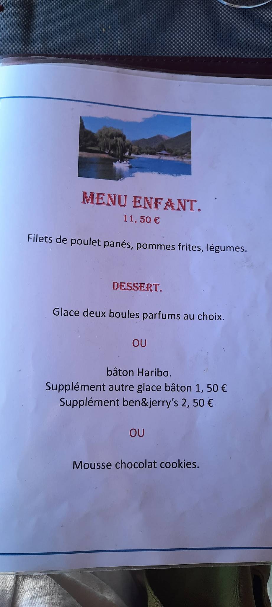 Menu au Restaurant du Lac, Digne-les-Bains, Plan d'eau des Ferréols