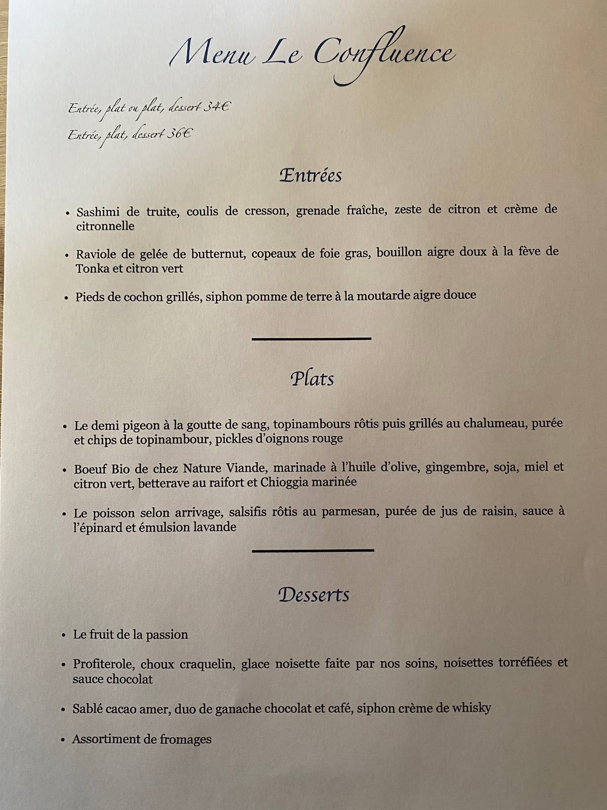 Menu at Restaurant le Confluence, Bergerac