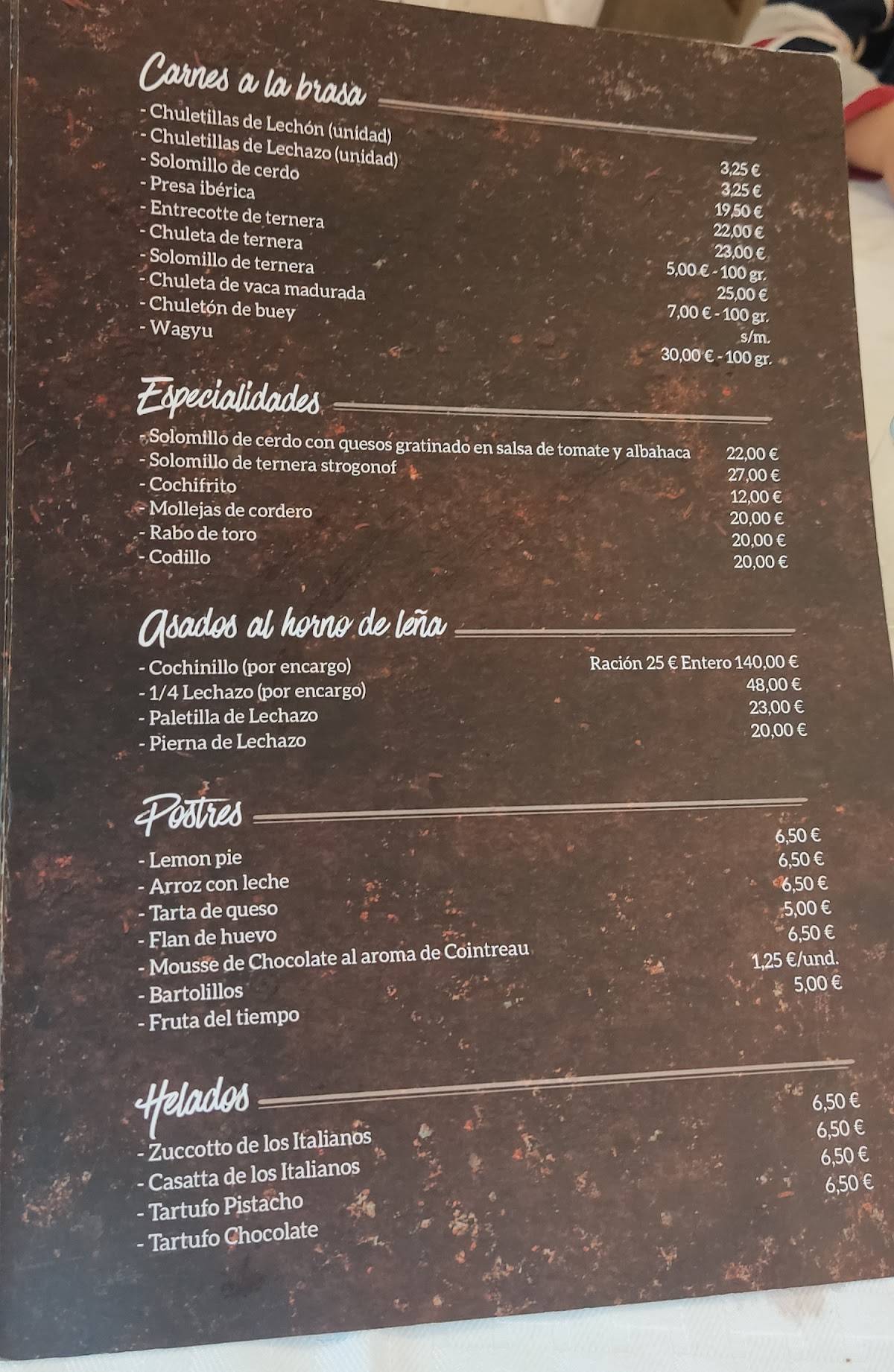 Carta de Restaurante Asador de la Reina, La Zubia