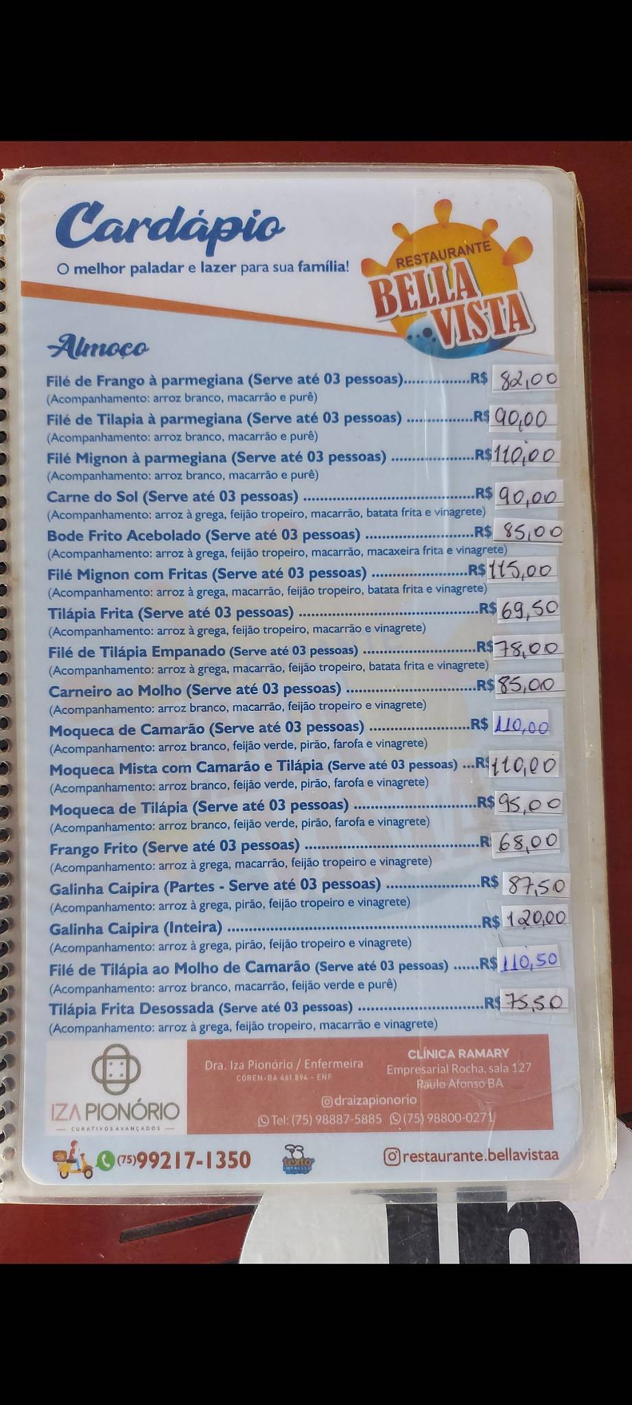 Menu em Restaurante Bella Vista, Paulo Afonso, Prainha Do Candeeiro ...