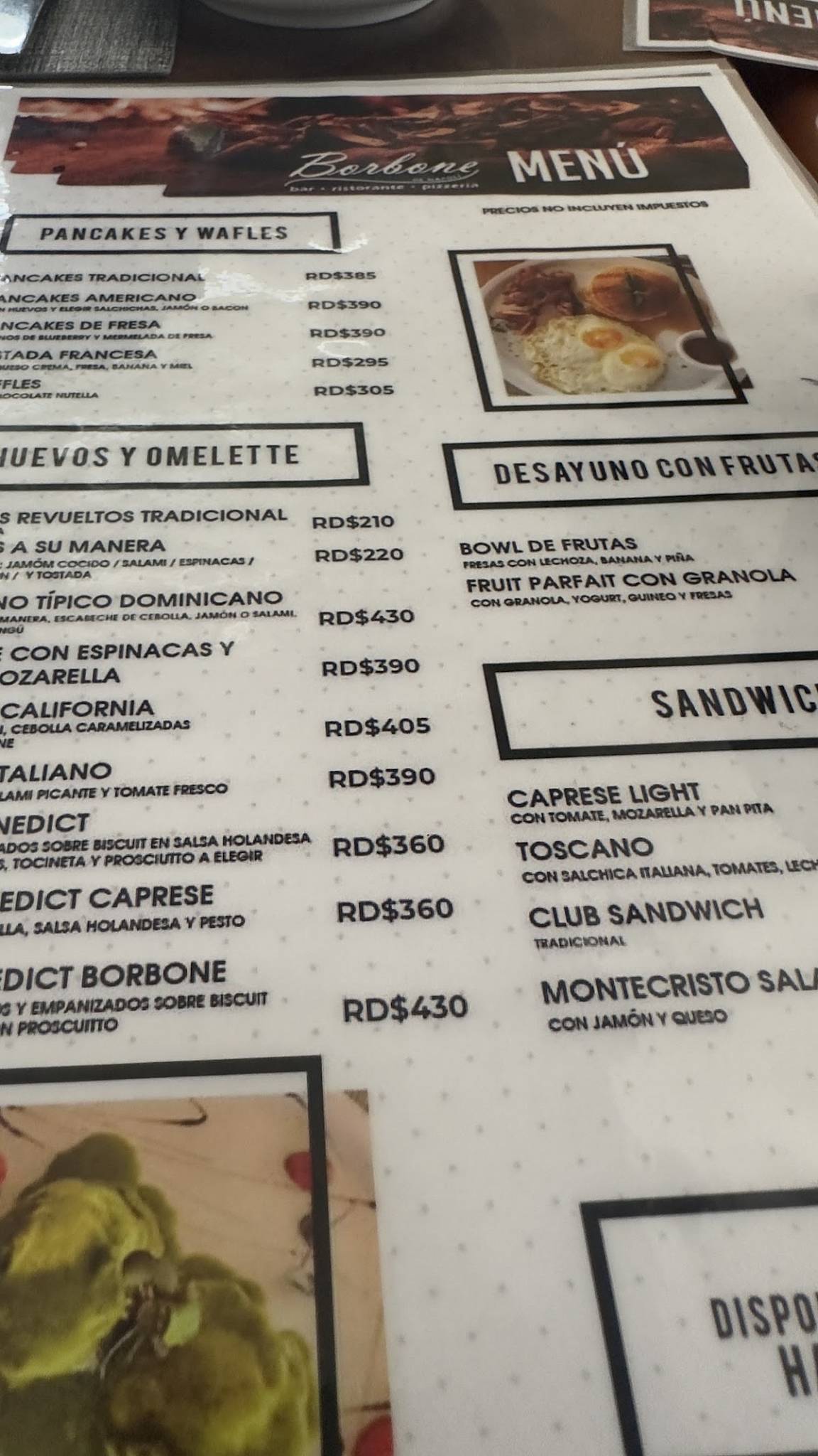 Menu at Restaurante Borbone de Napoli, Santo Domingo