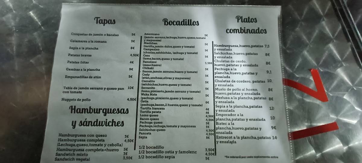 Carta de Restaurante Castell Mar, Benicarló