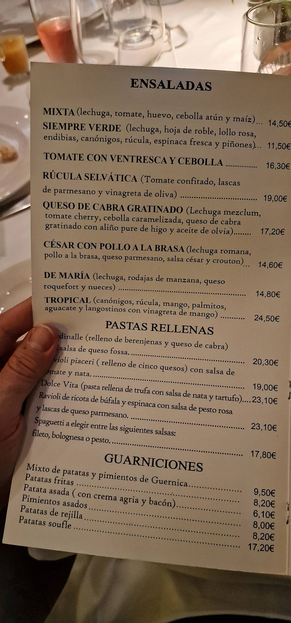 Carta de Restaurante De María - Felíx Boix, Madrid, C. de Félix Boix