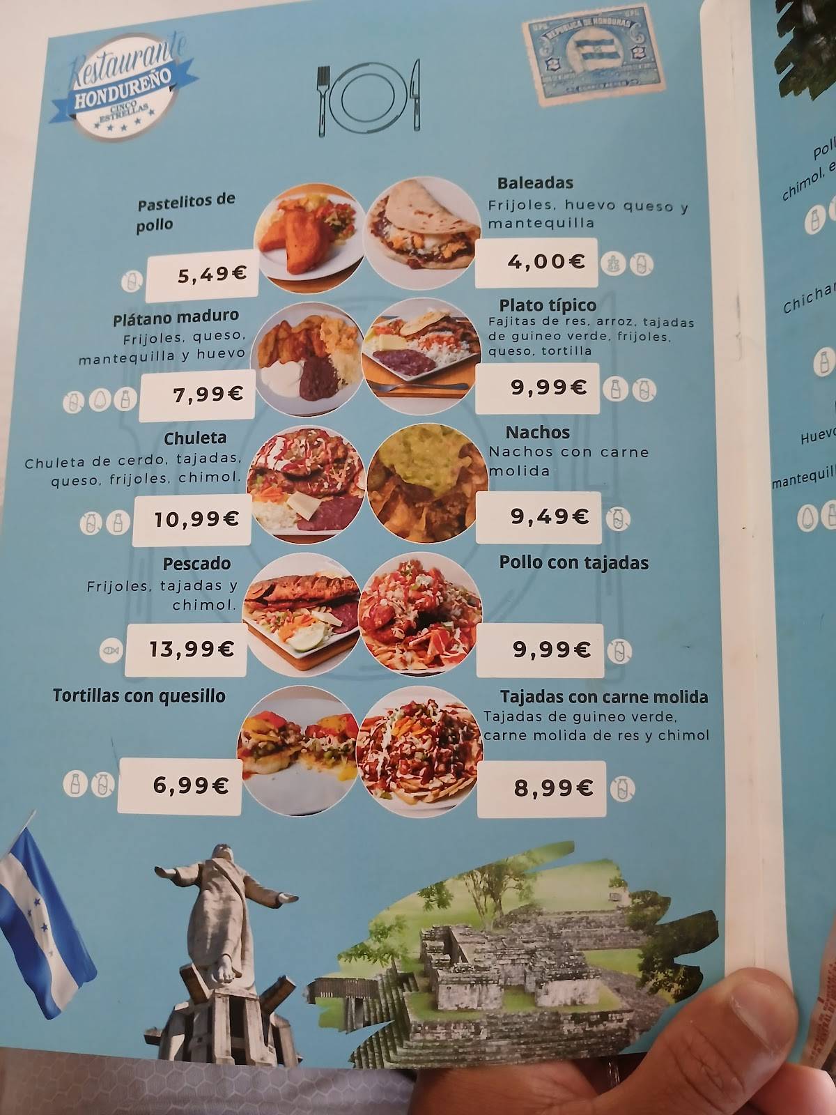 Menu at Restaurante Hondureño Cinco Estrellas, Valencia