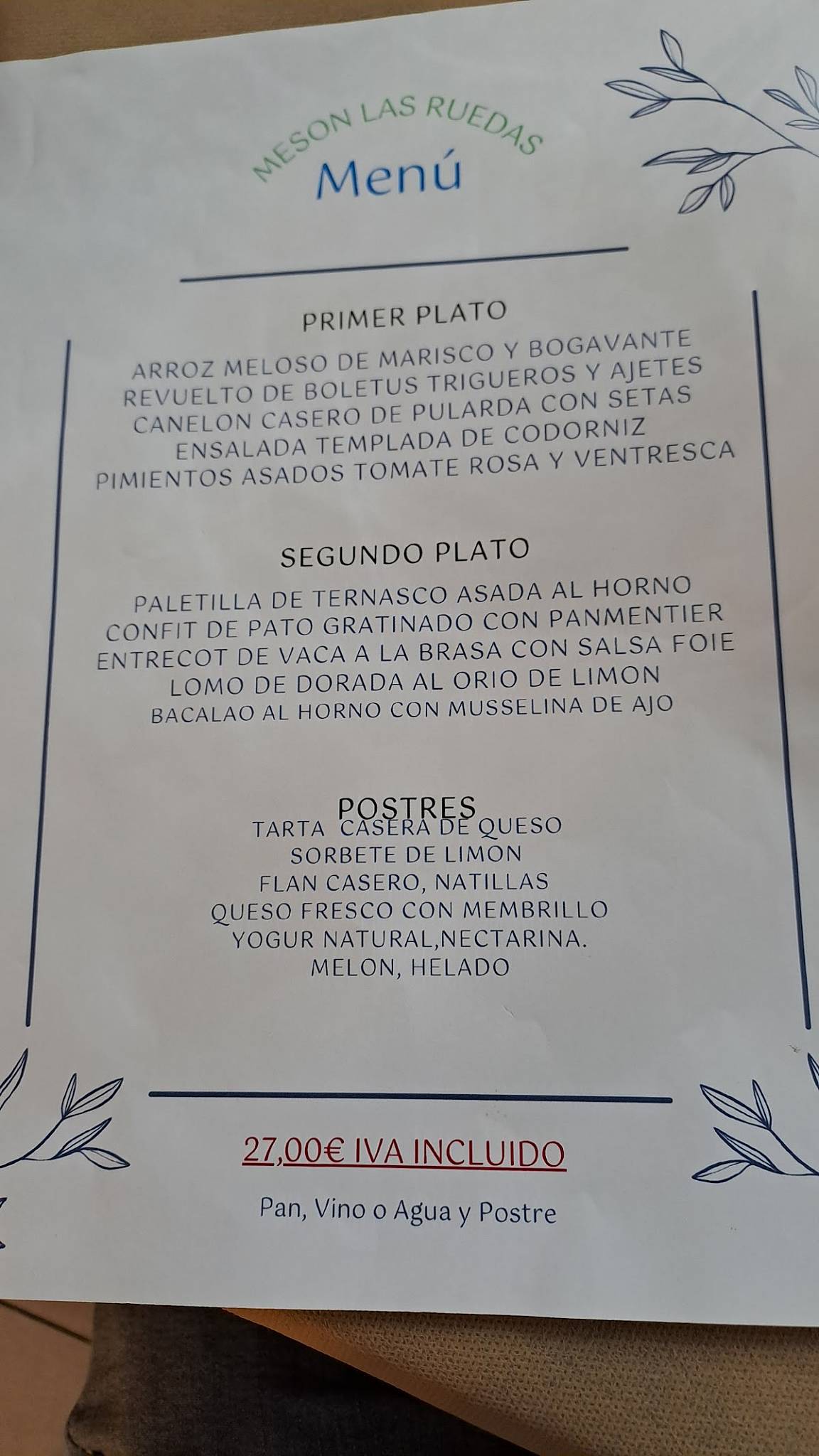 Menu at Restaurante - Mesón Las Ruedas, Borja, Borja, Meson Las Ruedas