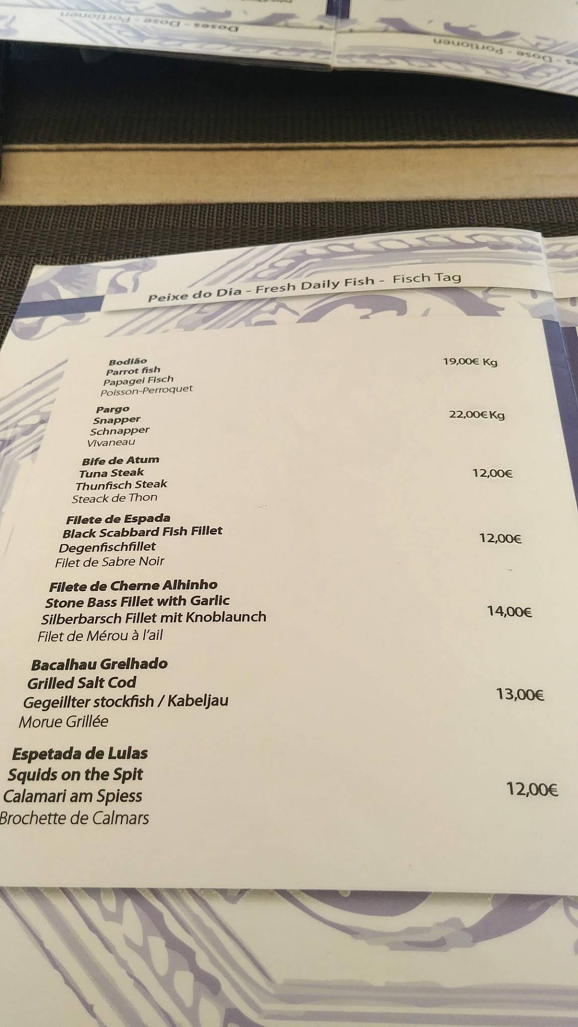 Menu em Restaurante Preia-mar, Madalena do Mar