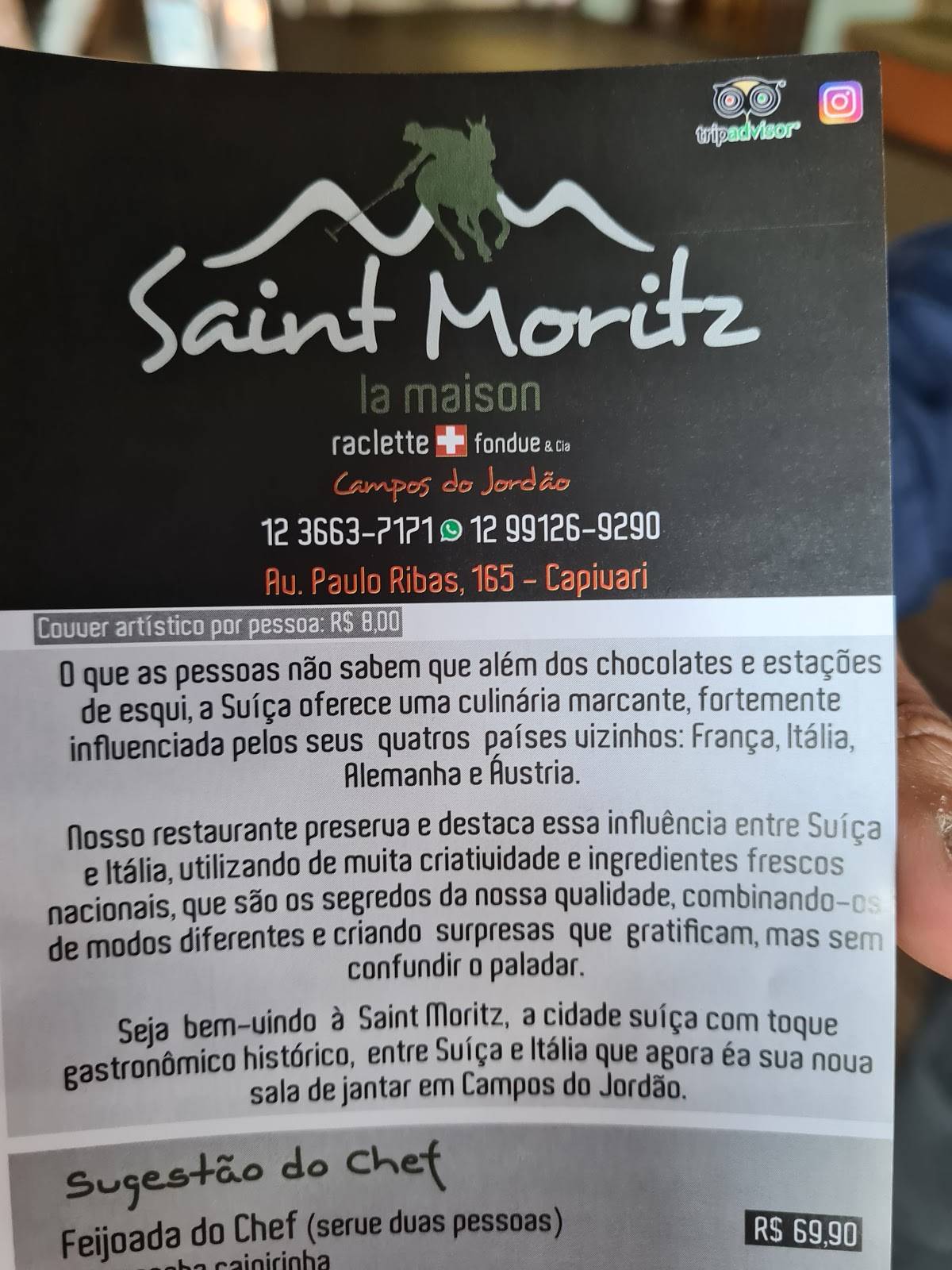Menu em Saint Moritz restaurante, Campos do Jordão, Av. Dr - Av. Paulo ...