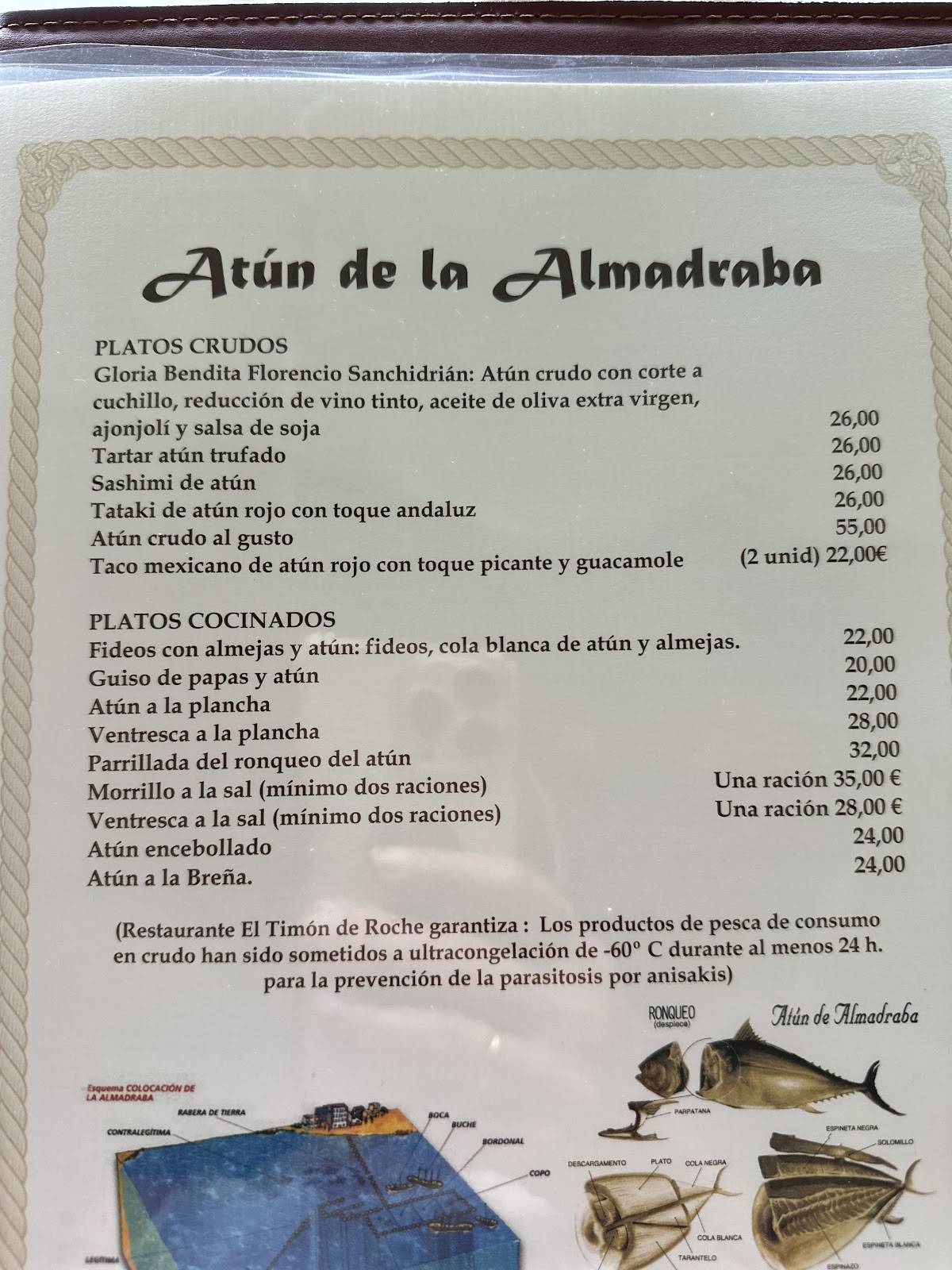 Carta de Restaurante Timón de Roche, Roche, Av. Inglaterra