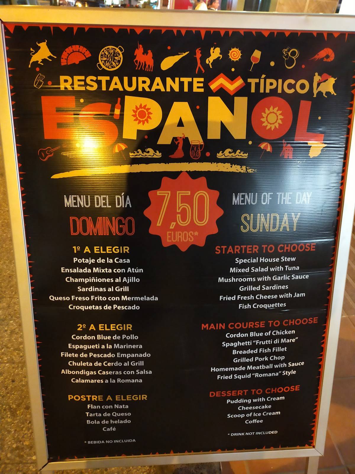 Menu at Restaurante Típico Español, Playa Blanca