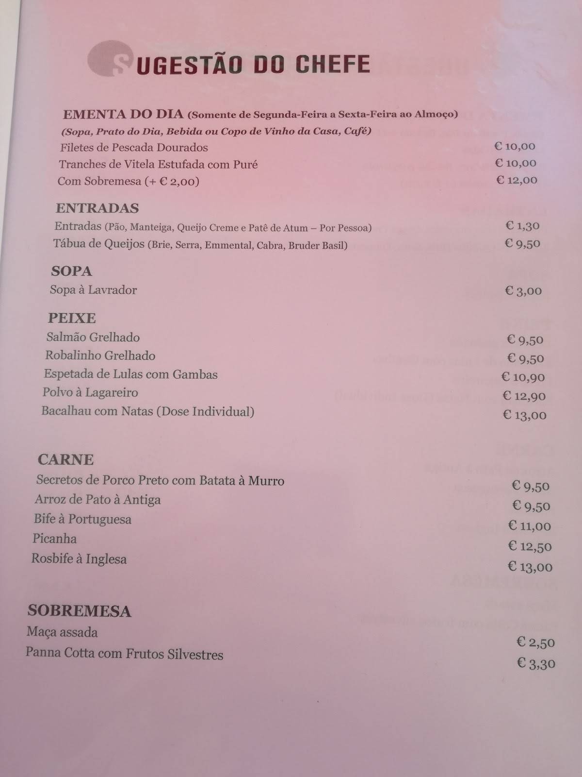 Menu em Restaurante Varanda Da Barra, Porto
